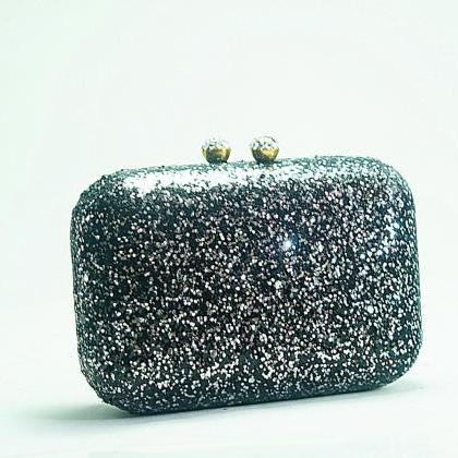 Milanblocks Sequins Blue Evening Box Clutch Designer Hasp Party Bridal ...