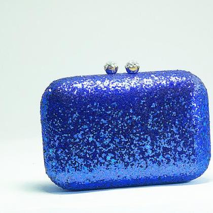 Milanblocks Sequins Blue Evening Box Clutch Designer Hasp Party Bridal ...