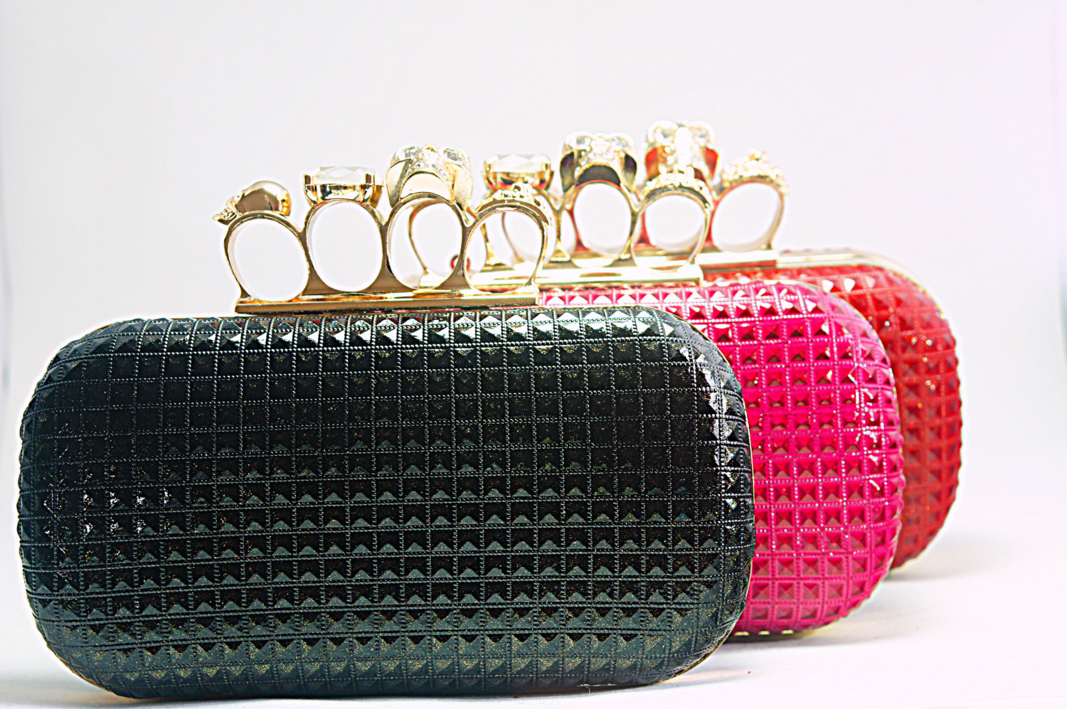 Milanblocks Skull Knuckle Leather Box Clutch Embossed Duster Punk Party ...