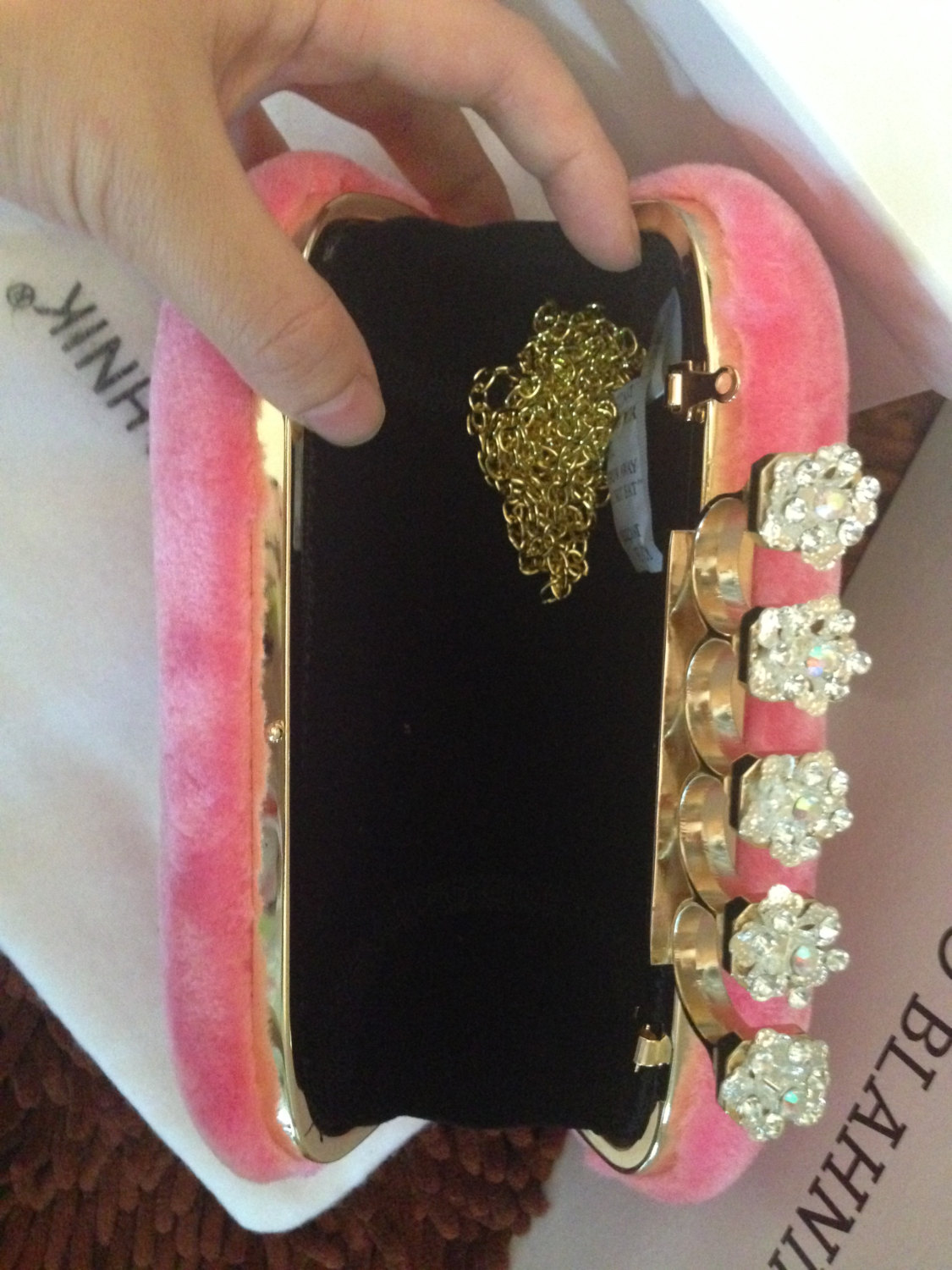 Flower Crystal Diy Faux Pink Fur Box Clutch Duster Bridal Ring Box ...